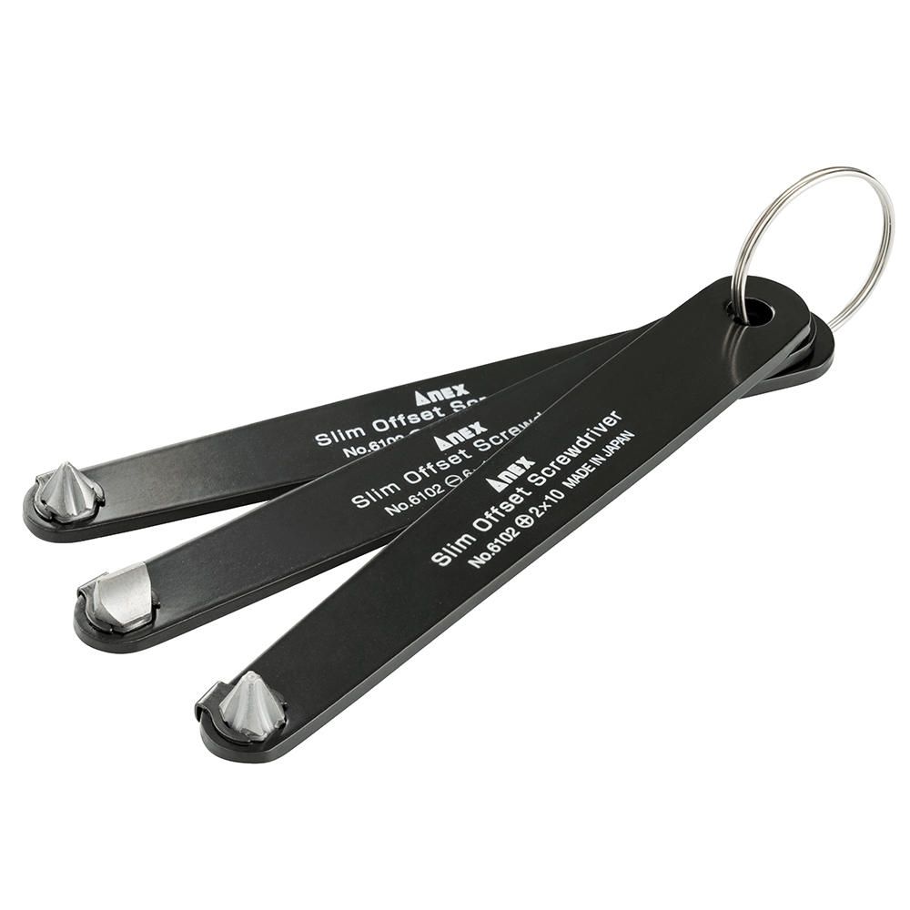Anex® Offset Screwdrivers, 3-piece Set | Slotted 6 mm / PH1 / PH2 | 718028